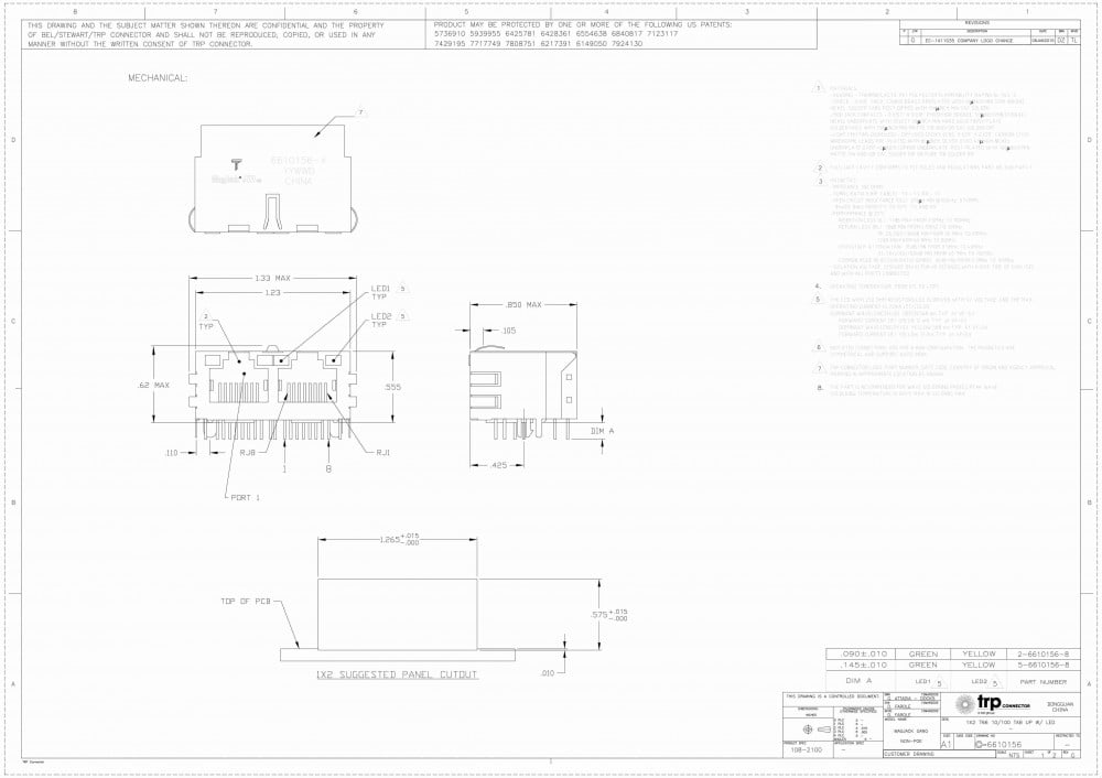 Bel Fuse 5-6610156-8 controlled drawing page 1