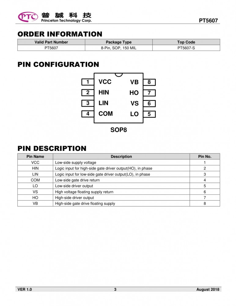 PT5607 datasheet page 3