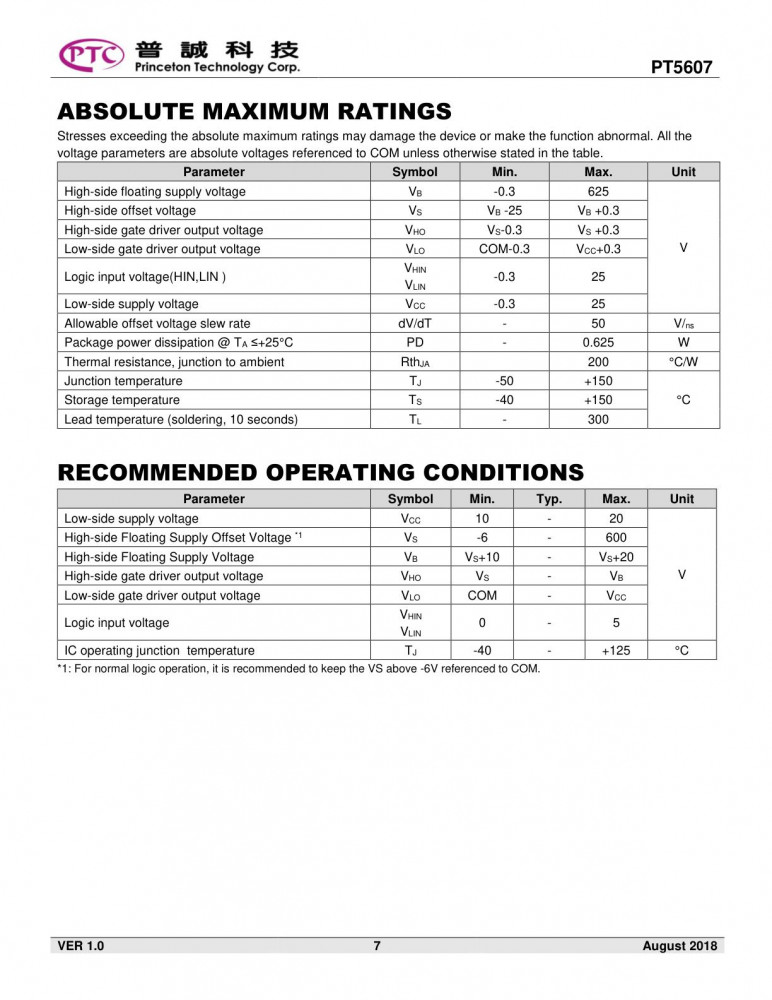 PT5607 datasheet page 7