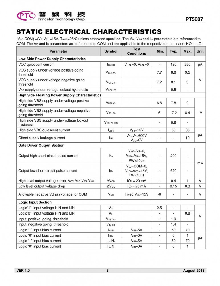 PT5607 datasheet page 8