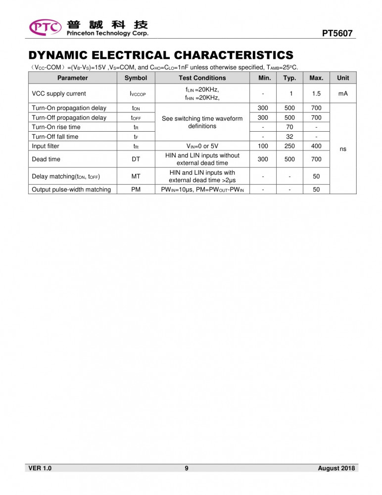 PT5607 datasheet page 9