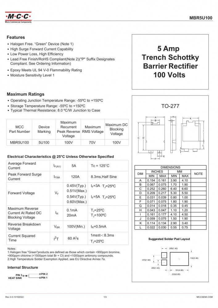 MBR5U100-TP datasheet page 1