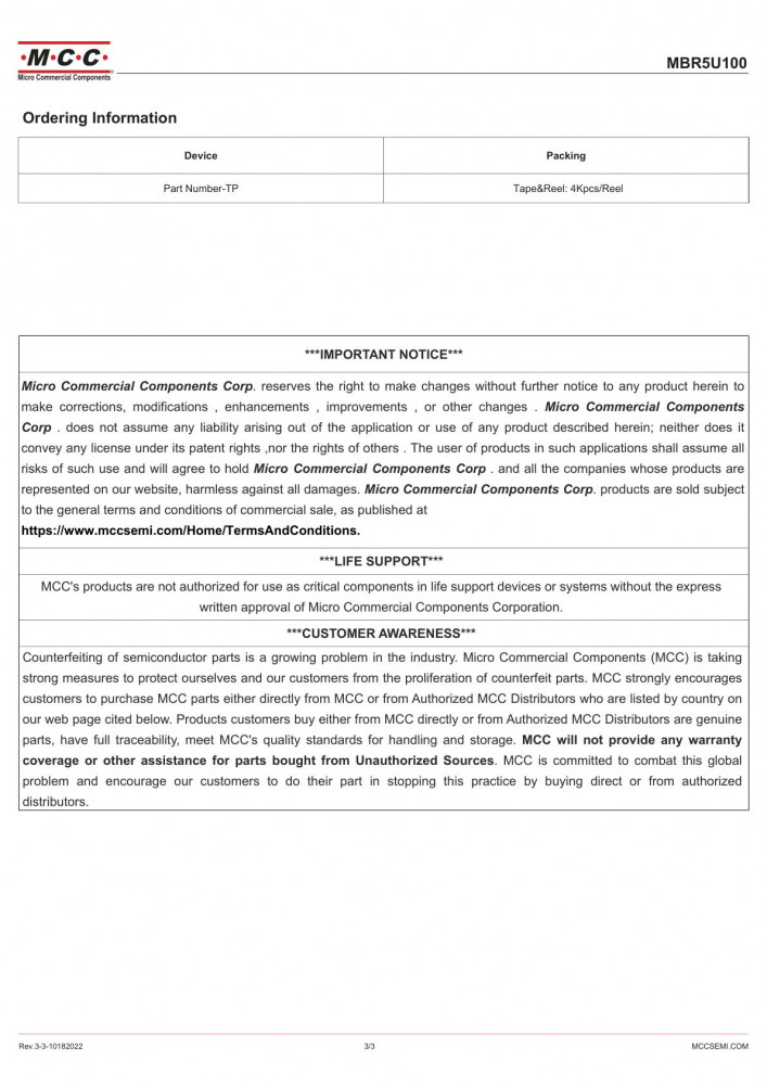 MBR5U100-TP datasheet page 3