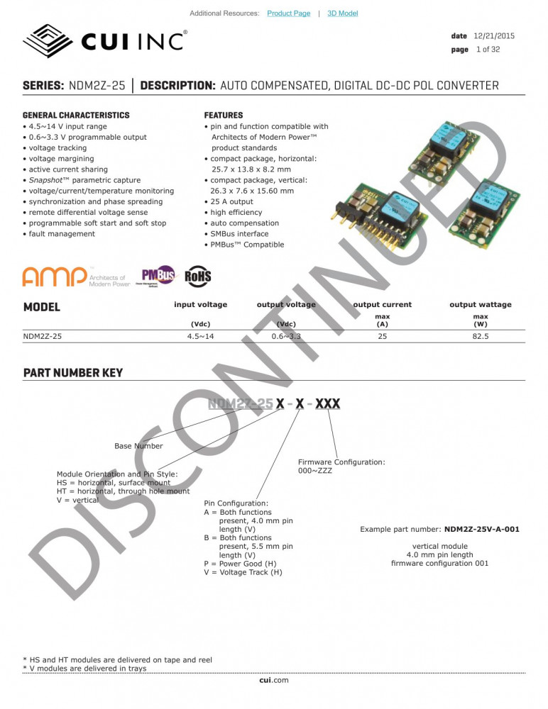 CUI NDM2Z-25HT-P-001 datasheet page 1