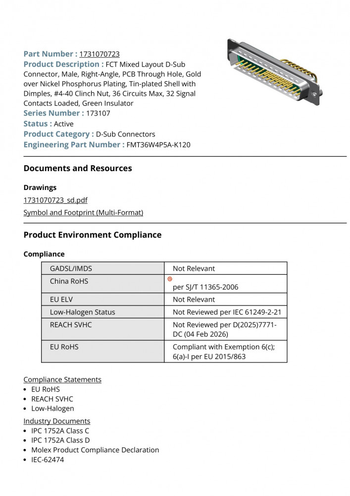 MOLEX 1731070723 technical drawing preview, page 1