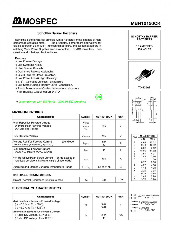 MBR10150CK datasheet page 1