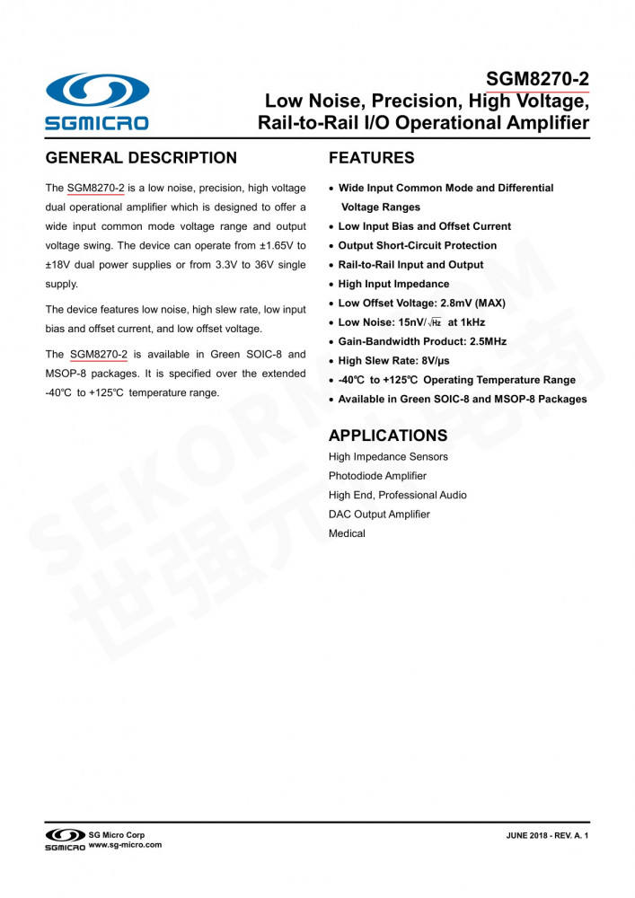 SGM8270-2 datasheet page 1