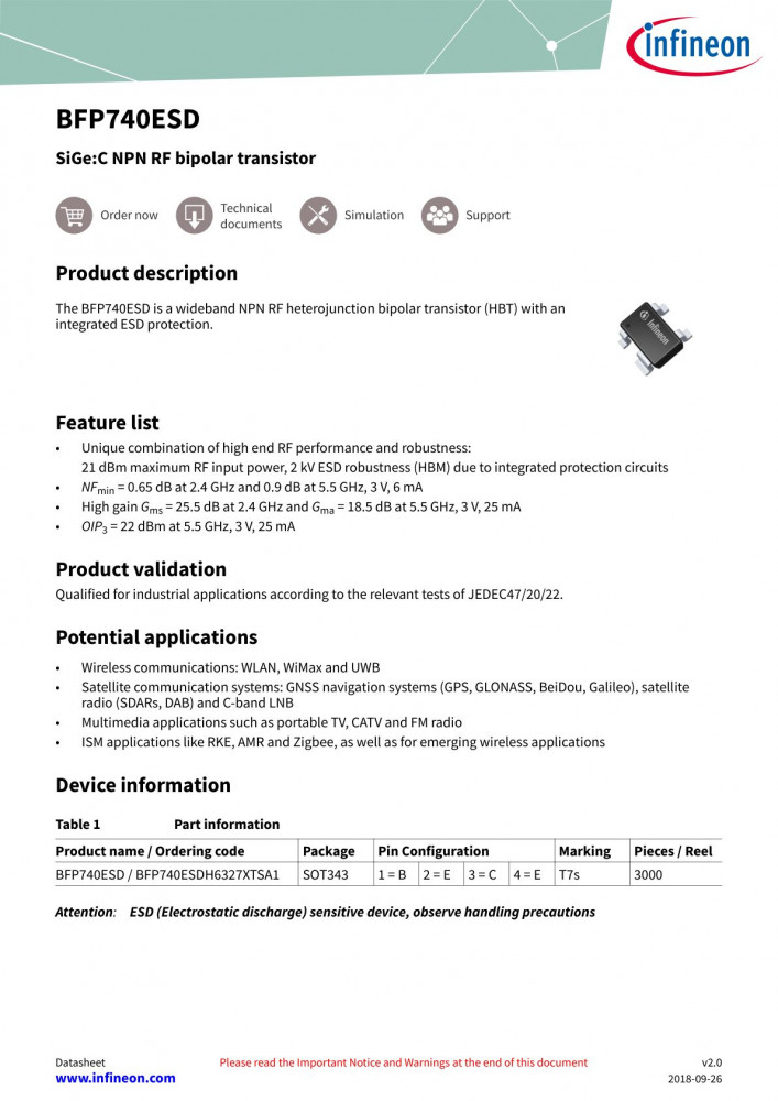 BFP740ESD datasheet page 1
