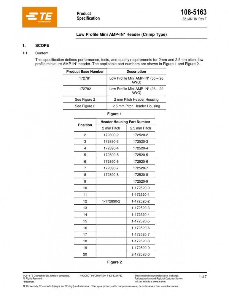 TE Connectivity Low Profile Mini AMP-IN specification page 1