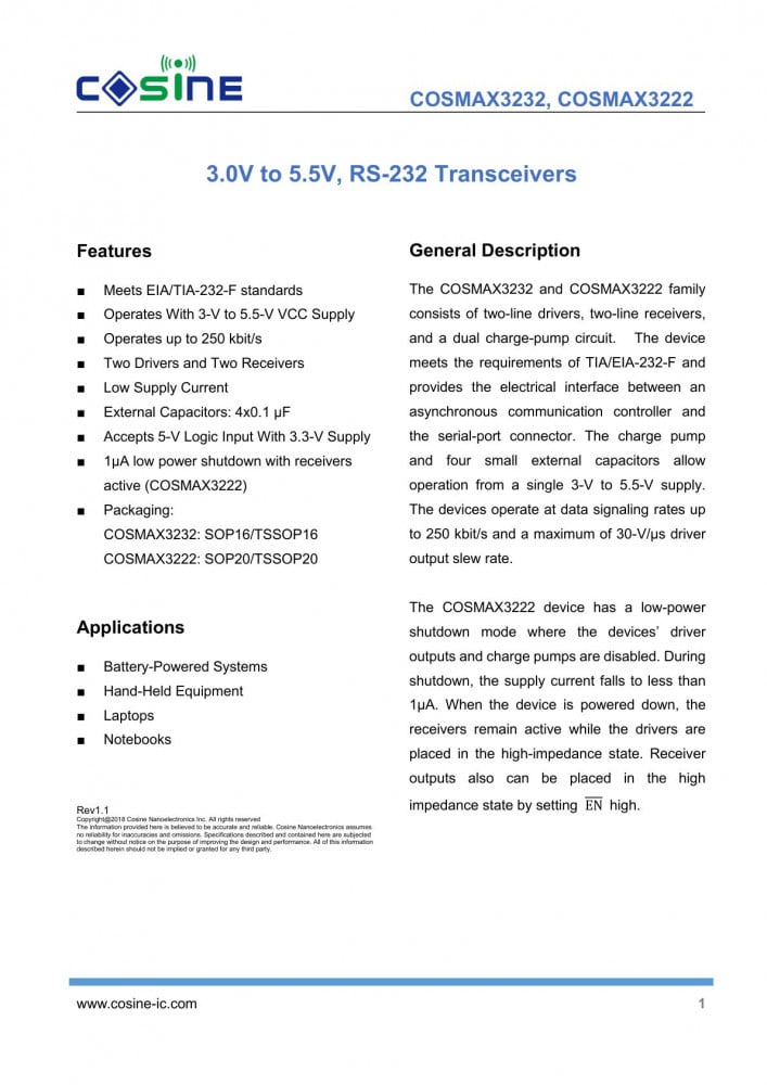 COSMAX3232 datasheet page 1