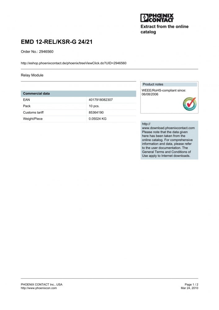 Phoenix Contact 2946560 documentation page 1