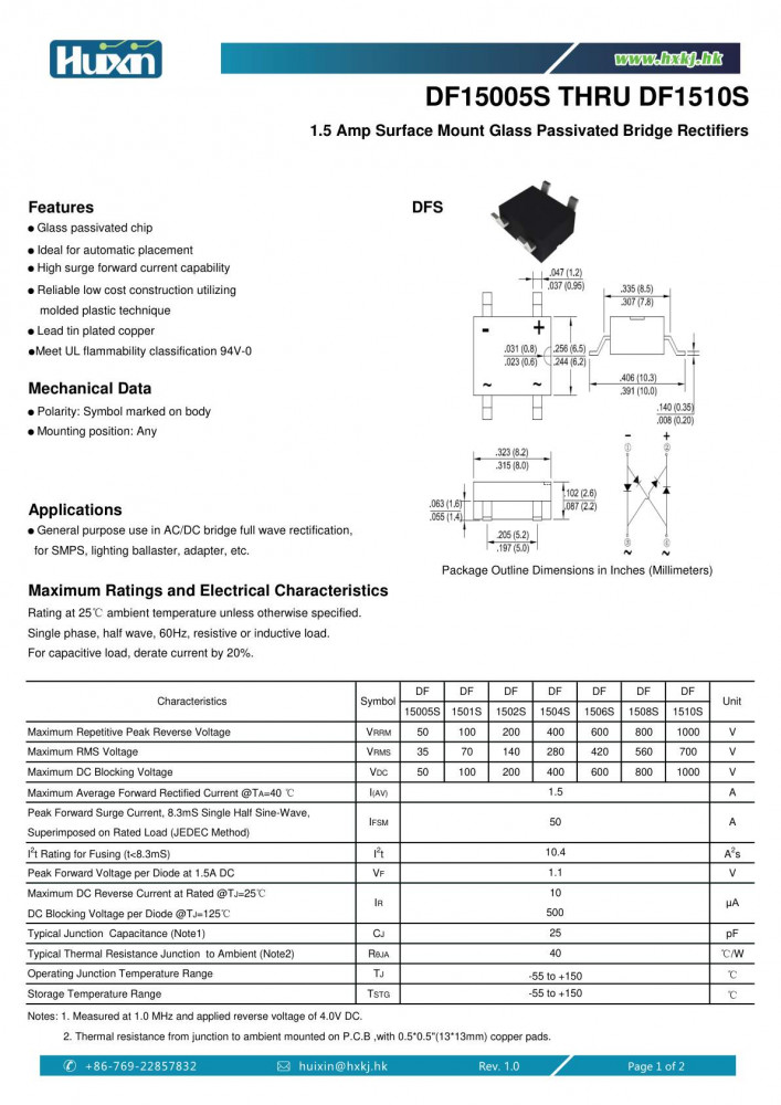 DF1510S datasheet page 1