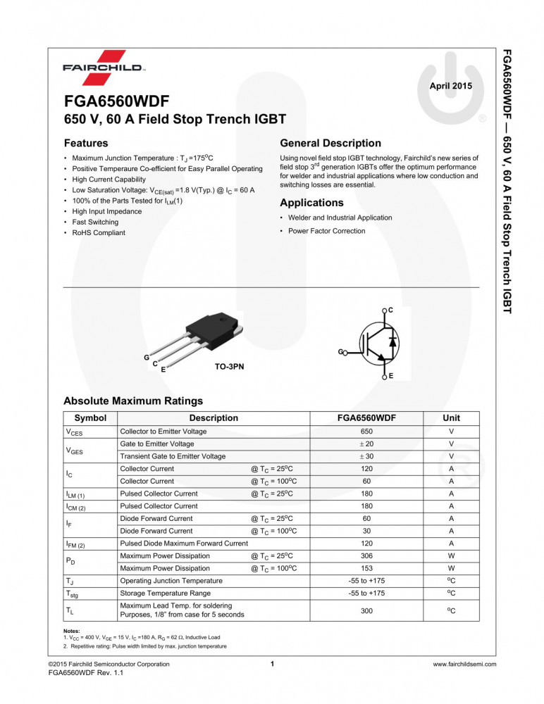 FGA6560WDF datasheet page 1