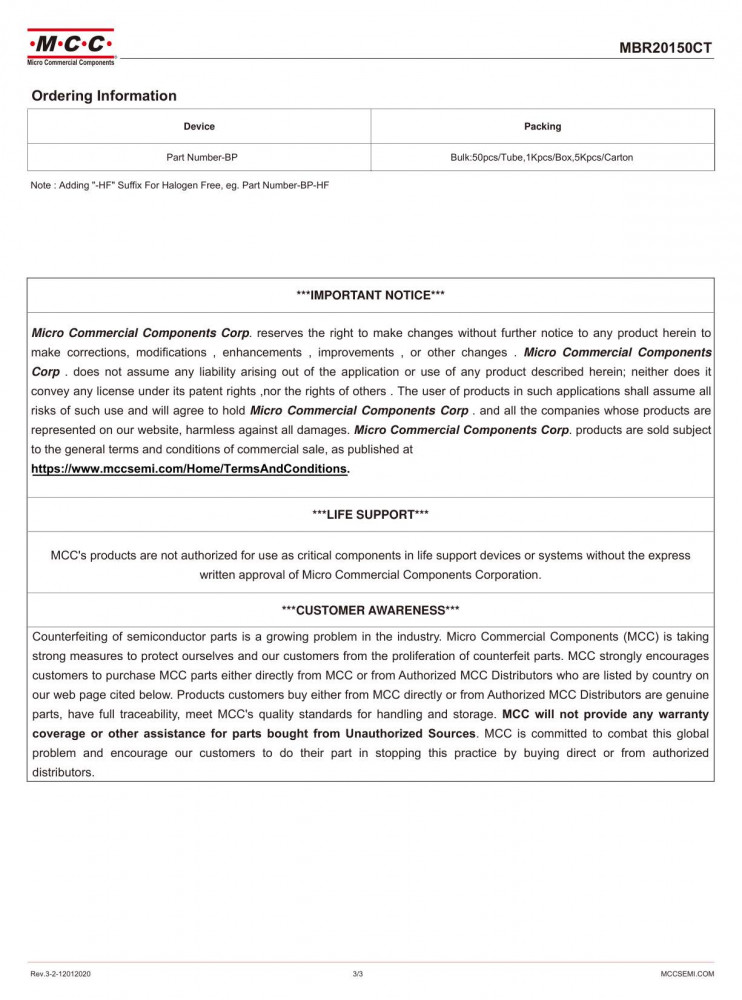 MBR20150CT-BP MCC datasheet page 3