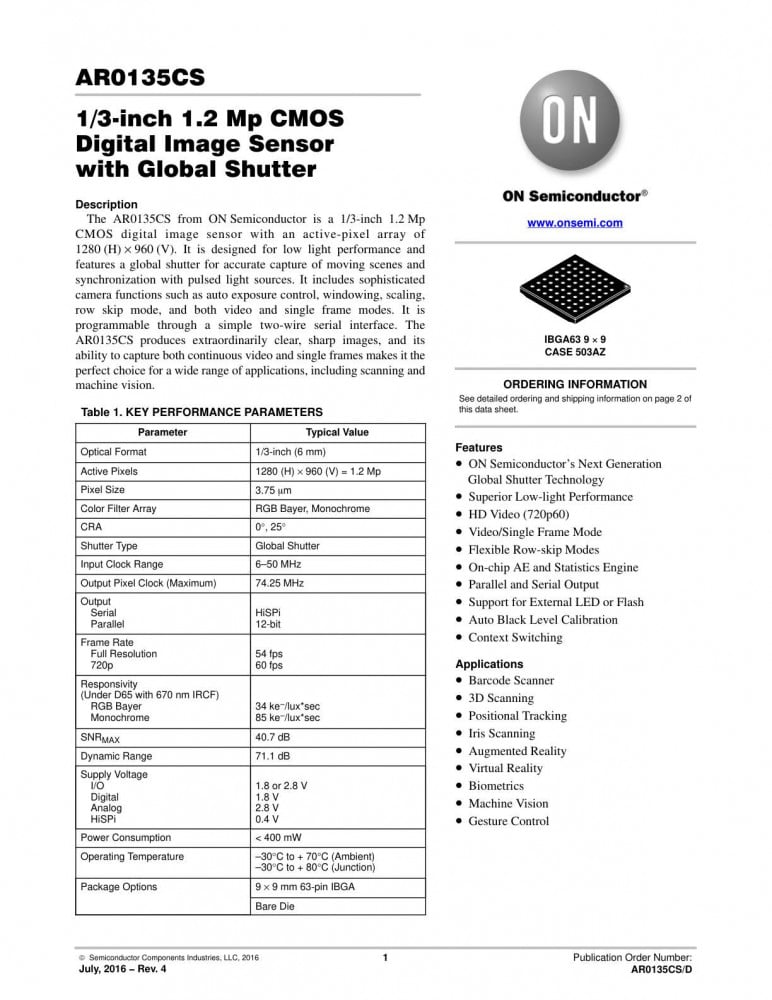 AR0135CS documentation page 1