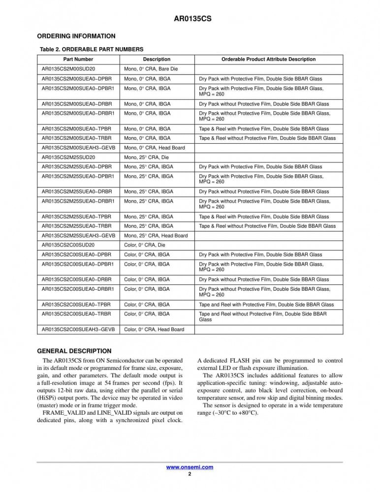 AR0135CS documentation page 2
