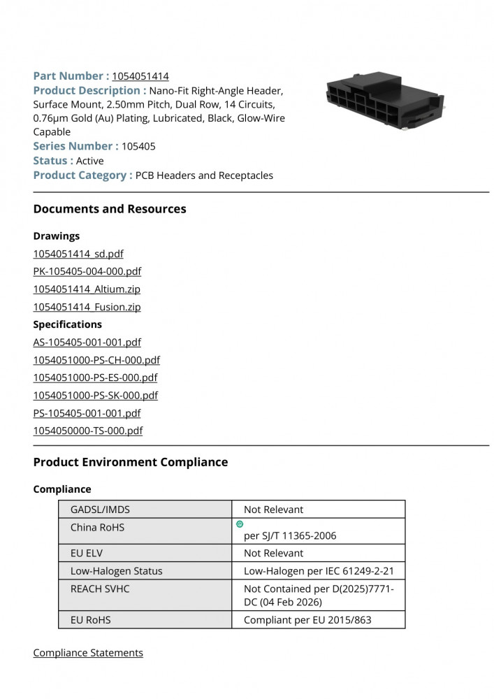 MOLEX Nano-Fit product specification page 1