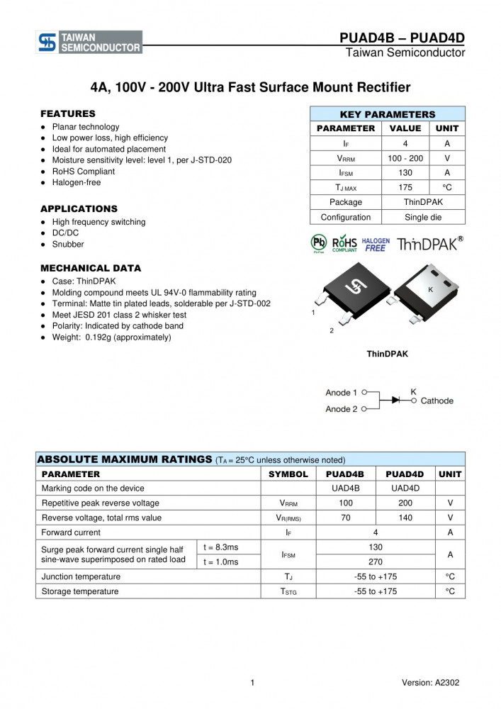 PUAD4B datasheet page 1
