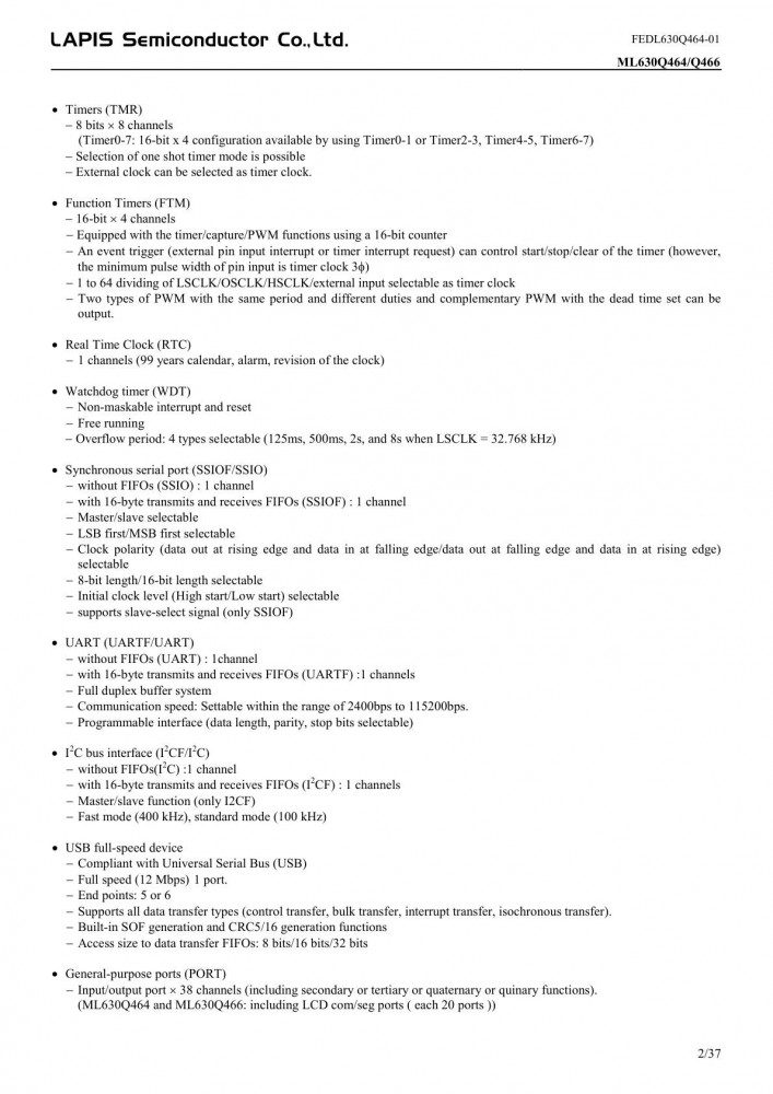 ML630Q466 datasheet page 3