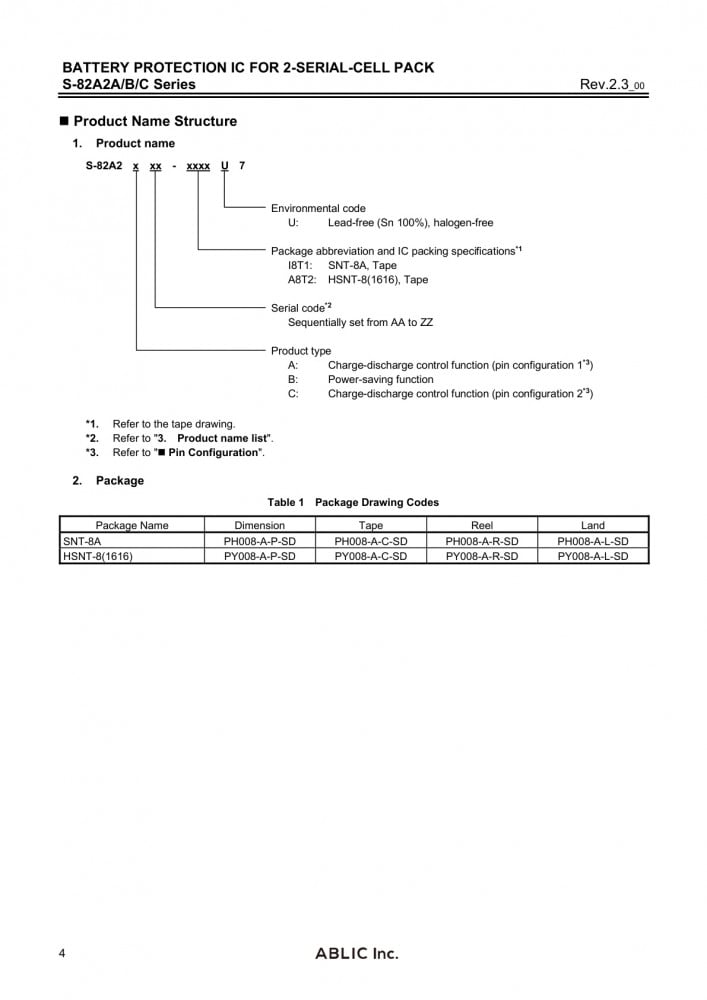 ABLIC S-82A2A series datasheet page 4