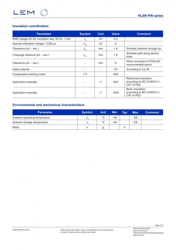 HLSR-PW datasheet page 3
