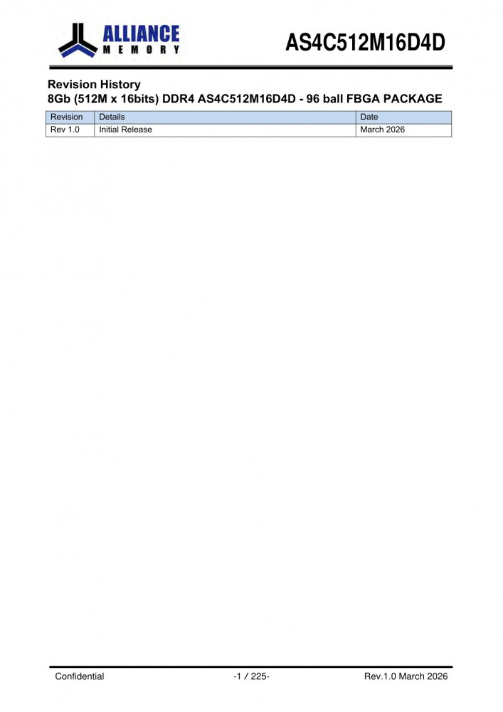 AS4C512M16D4D datasheet page 1