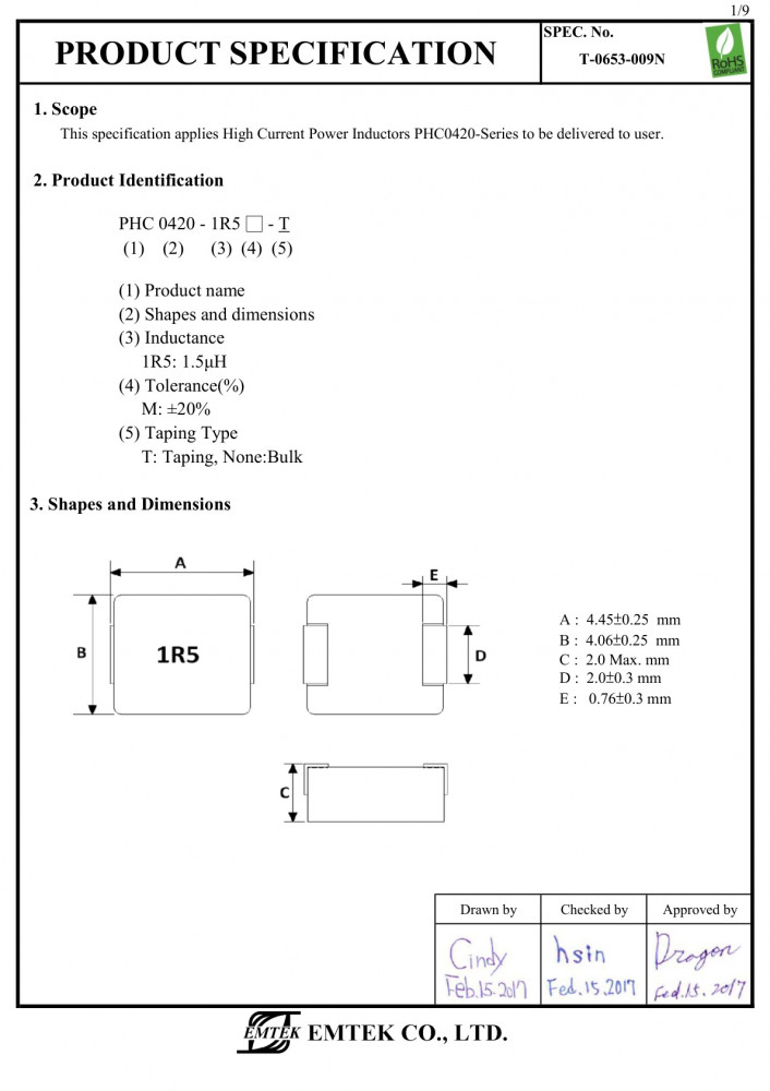 PHC0420 specification page 2