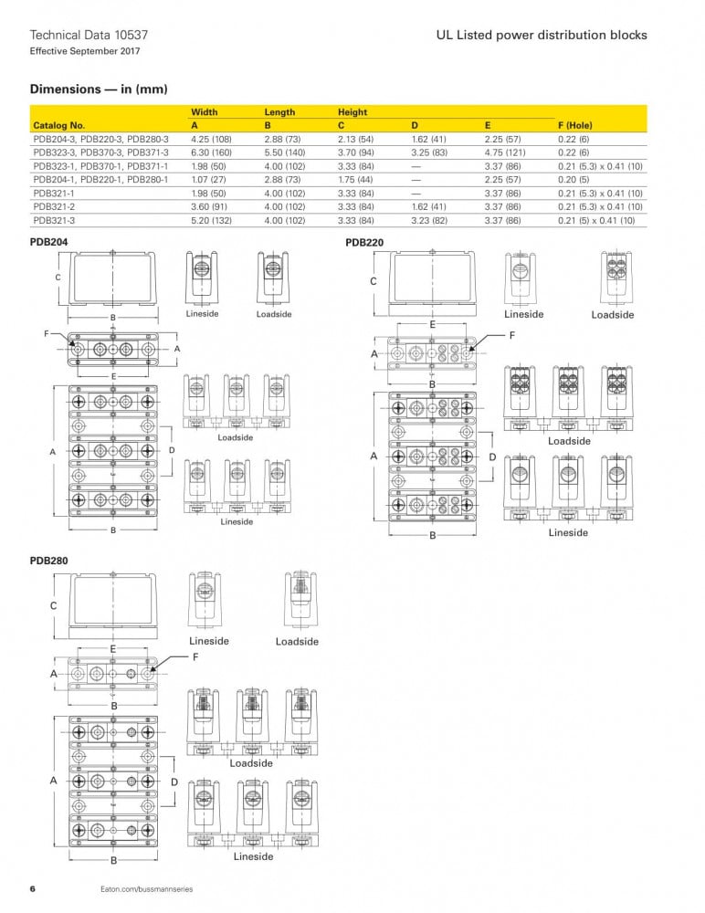 Eaton Bussmann PDB datasheet page 6