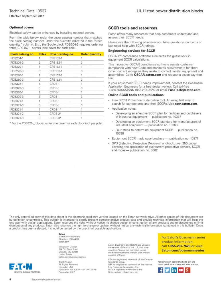 Eaton Bussmann PDB datasheet page 8