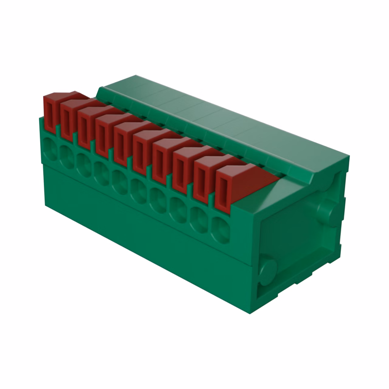 2.54mm Pitch, Eurostyle Fixed-Mount Push-Button Terminal Block, Horizontal, 6A, 26-18 AWG, Green, 10 Circuits for sale