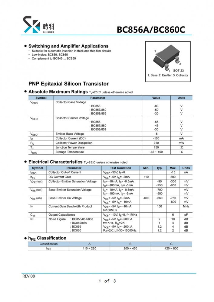 BC857B datasheet page 1