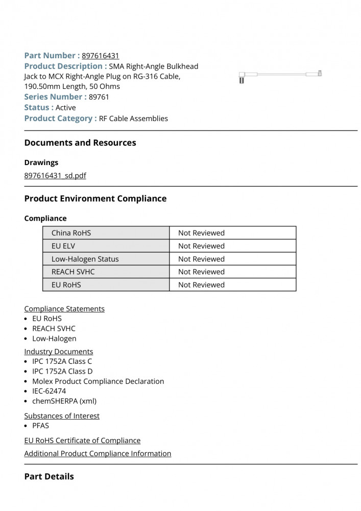 MOLEX 897616431 product drawing page 1