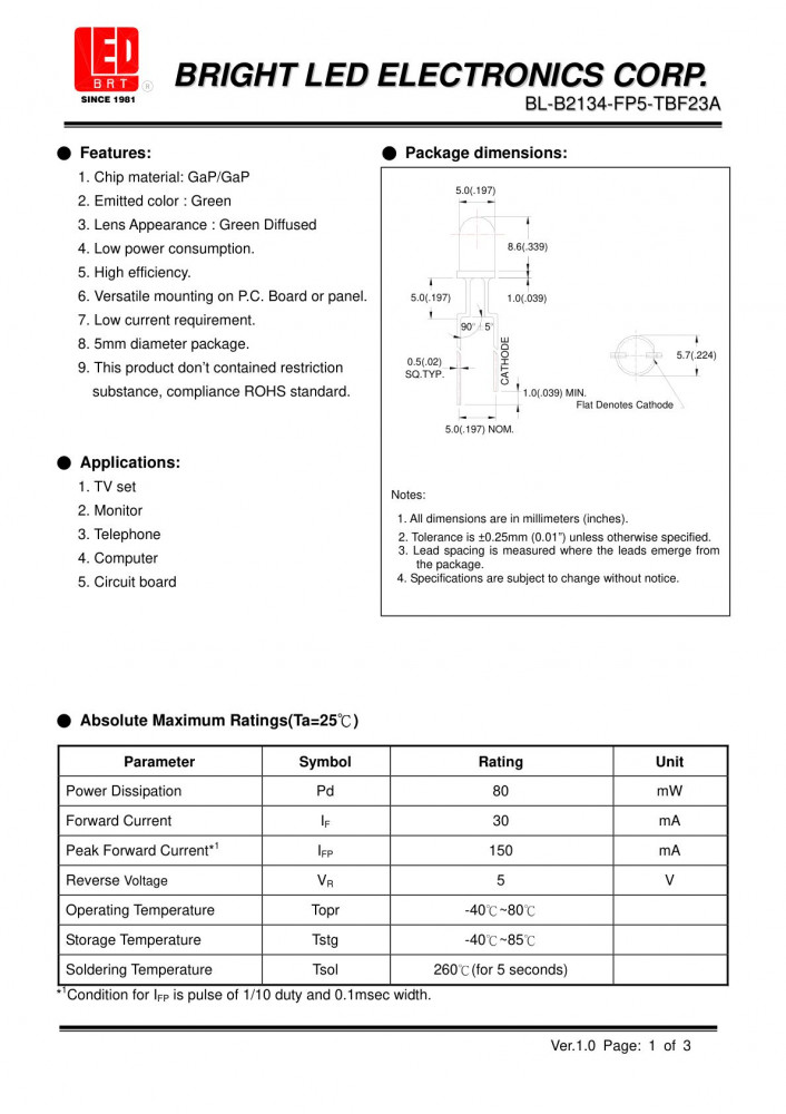 BL-B2134-FP5-TBF23A datasheet page 1