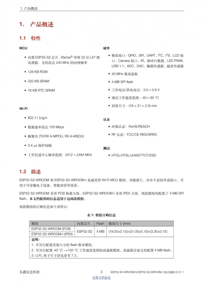 ESP32-S2-WROOM datasheet page 3