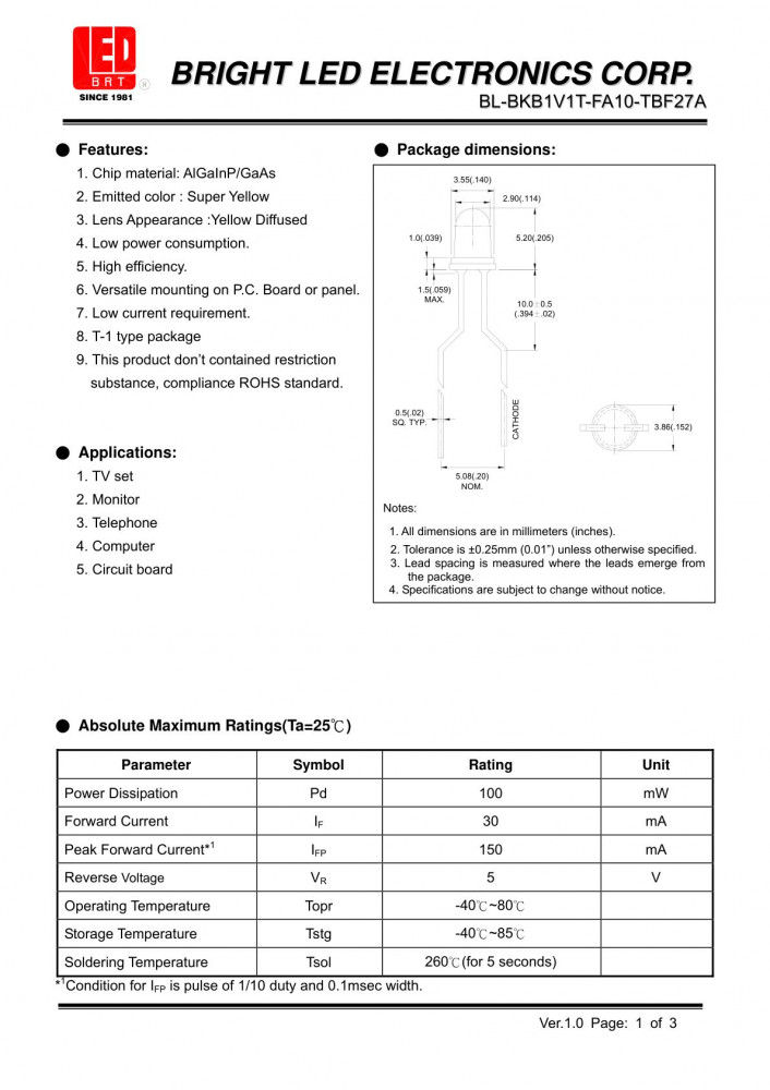 BL-BKB1V1T-FA10-TBF27A datasheet page 1