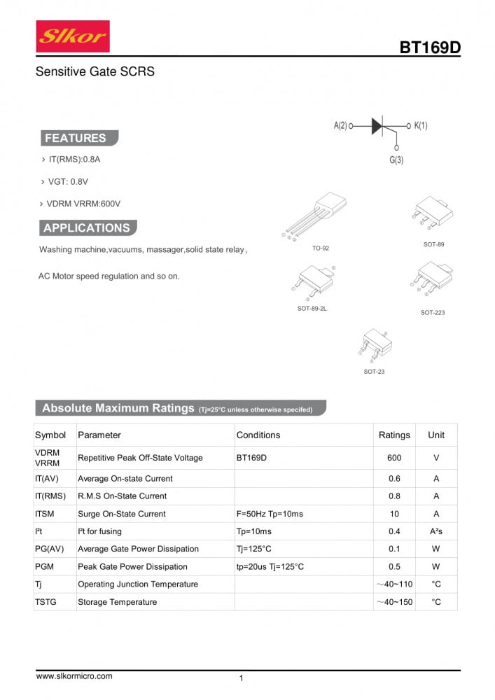 BT169D datasheet page 1
