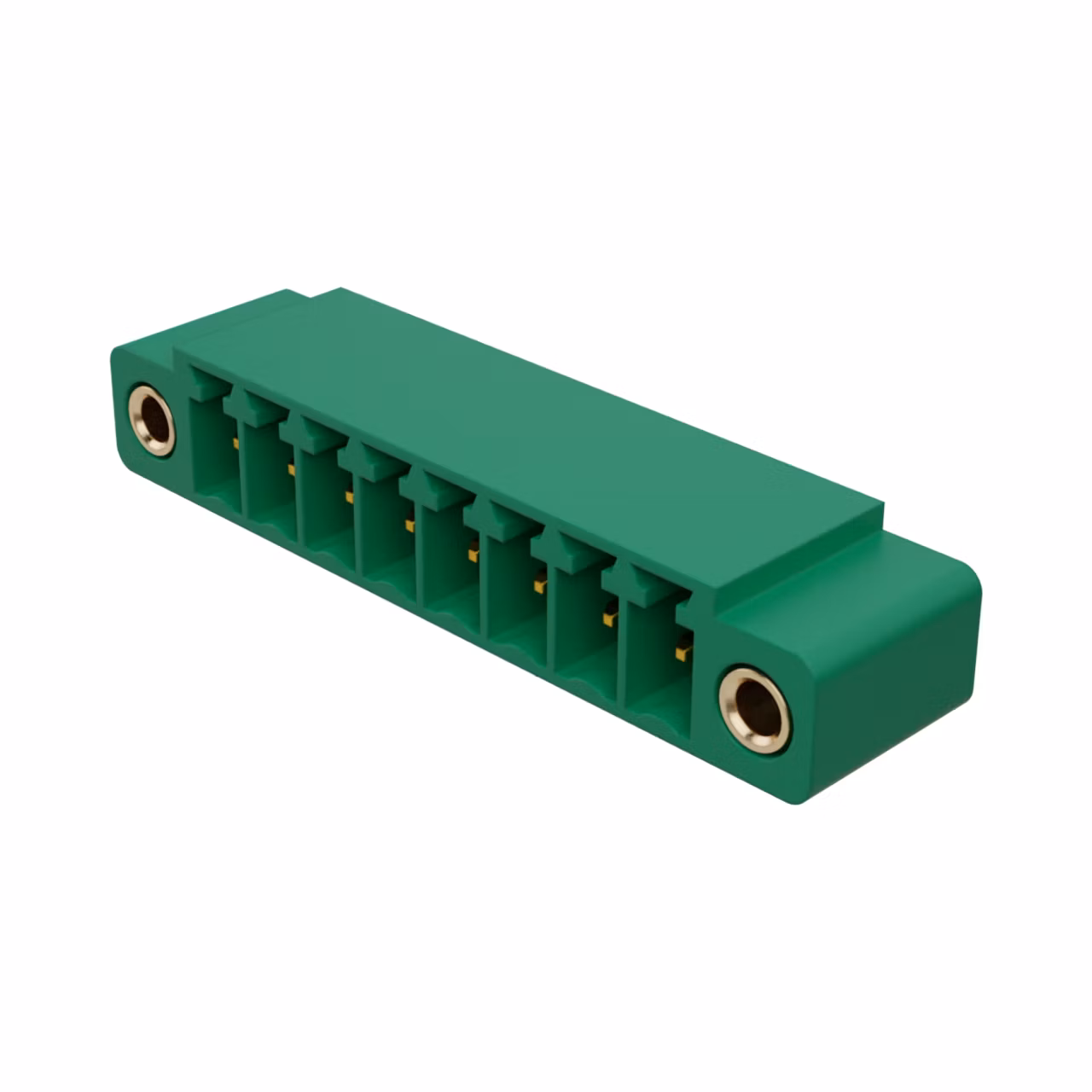 3.50mm Pitch Eurostyle Right-Angle PCB Header, with Threaded Retention Inserts, Green Housing, Gold (Au) Plated, 8 Circuits for sale