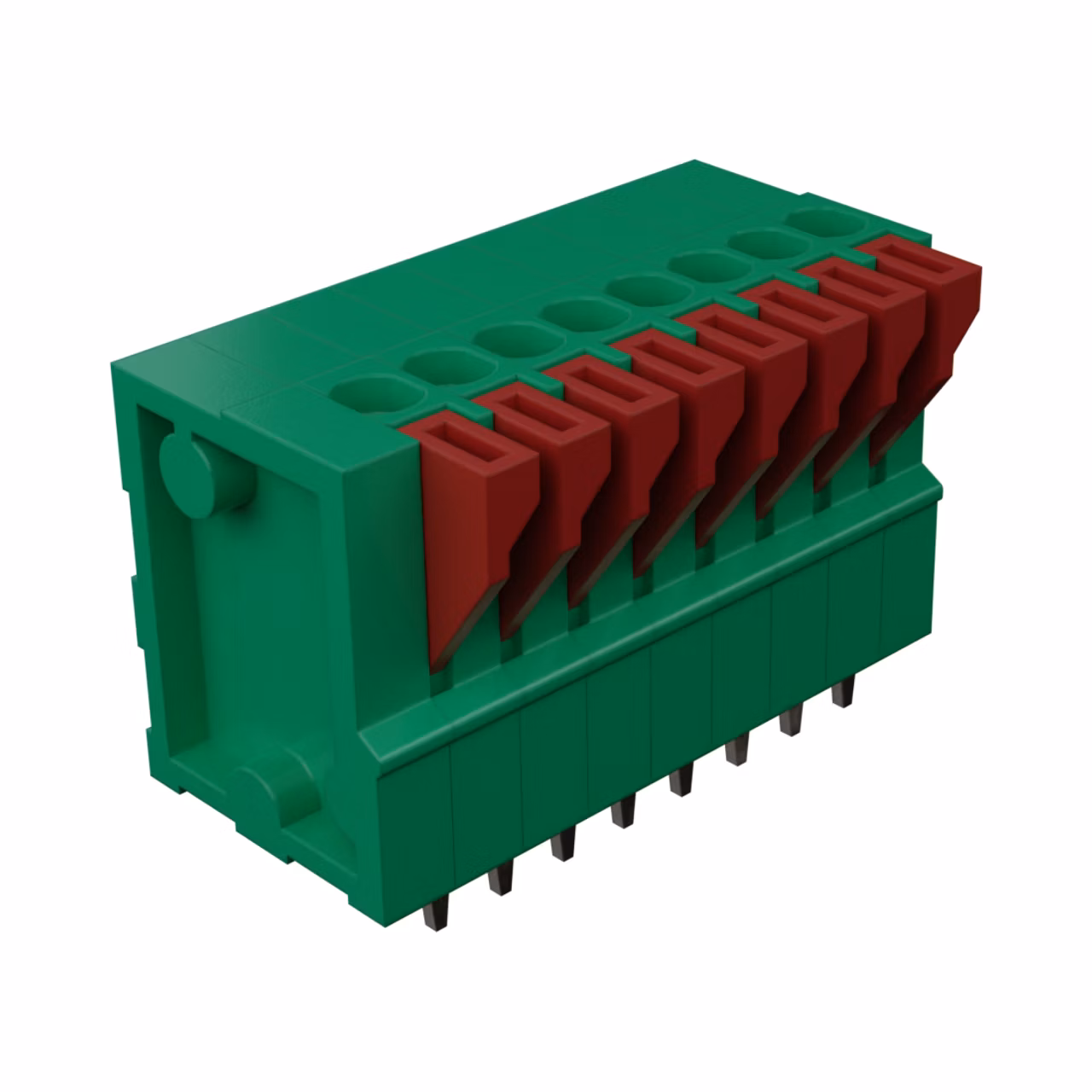 2.54mm Pitch, Eurostyle Fixed-Mount Push-Button Terminal Block, Vertical, 6A, 26-18 AWG, Green, 8 Circuits for sale