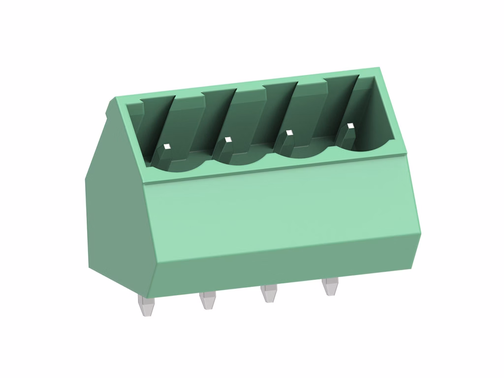 5.00mm Pitch Eurostyle 45° Angle PCB Header, Closed Ends, 4 Circuits, Green for sale