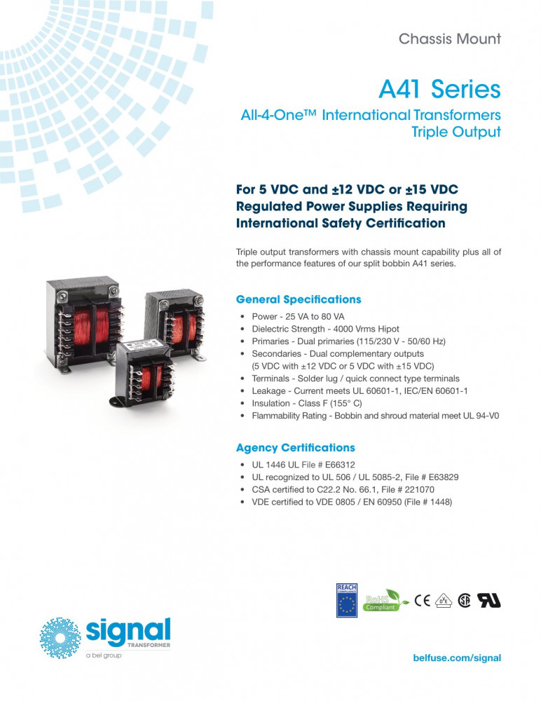 Bel Fuse A41 series datasheet page 1