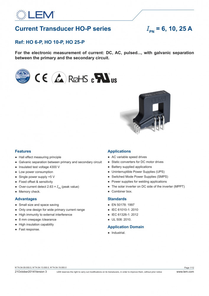 HO 25-P datasheet page 1