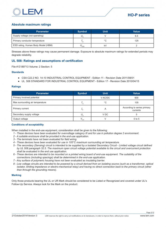 HO 25-P datasheet page 2