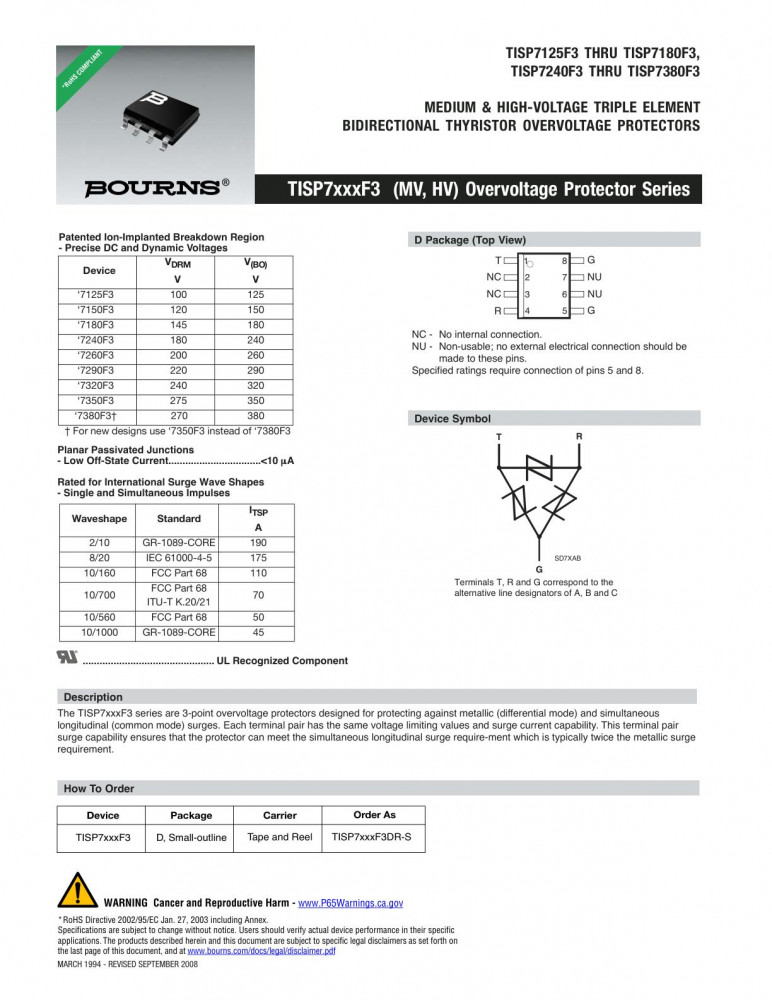 TISP7xxxF3 datasheet page 1