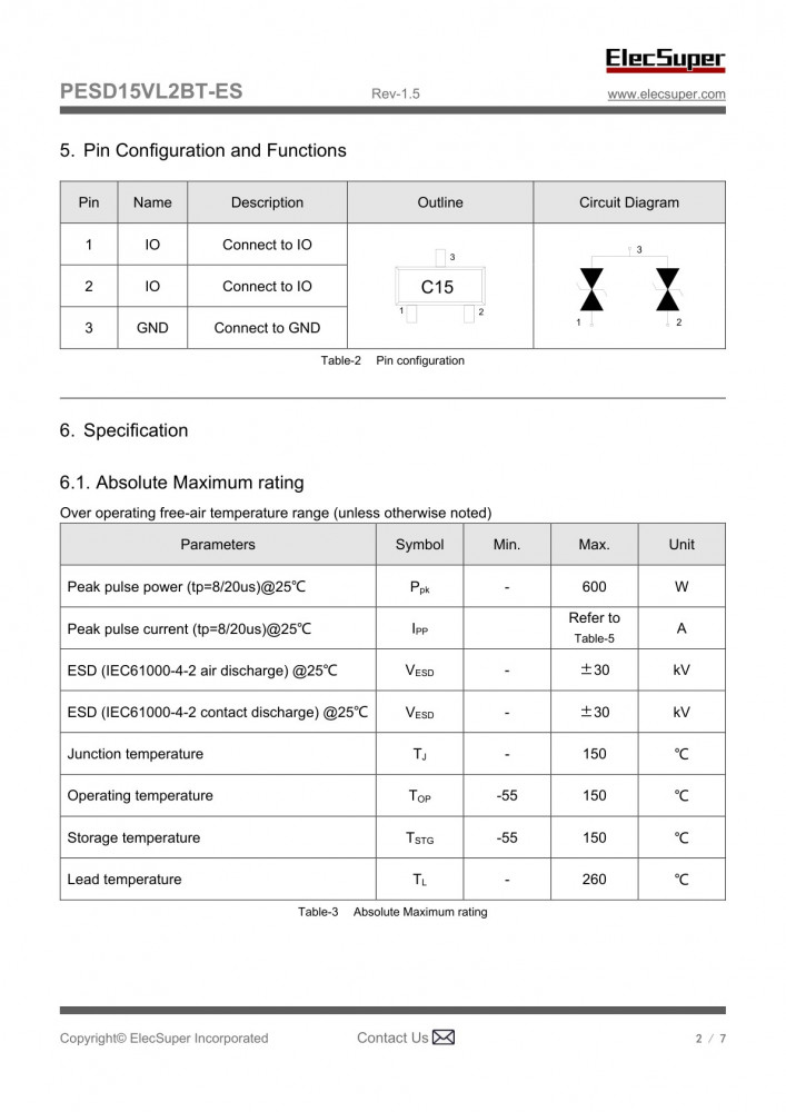 PESD15VL2BT-ES datasheet page 2