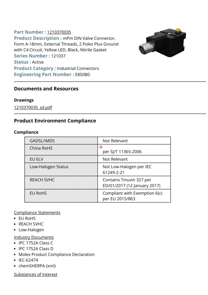 MOLEX 1210370035 drawing page 1