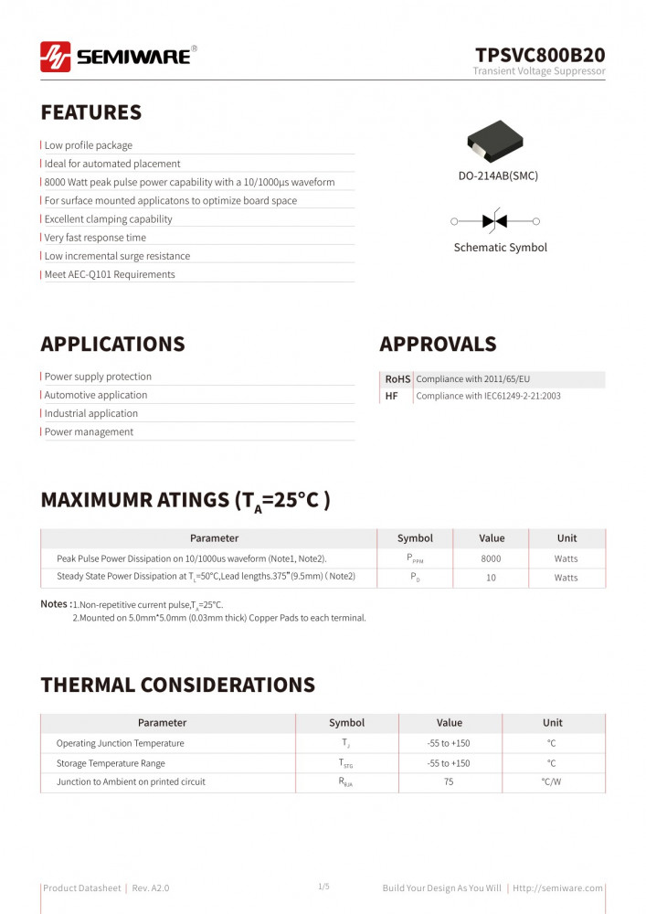 TPSVC800B20 datasheet page 1
