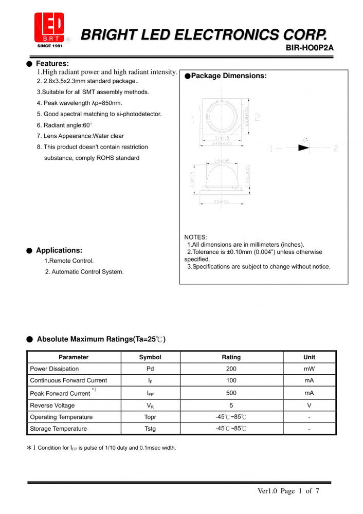 BIR-HO0P2A datasheet page 1