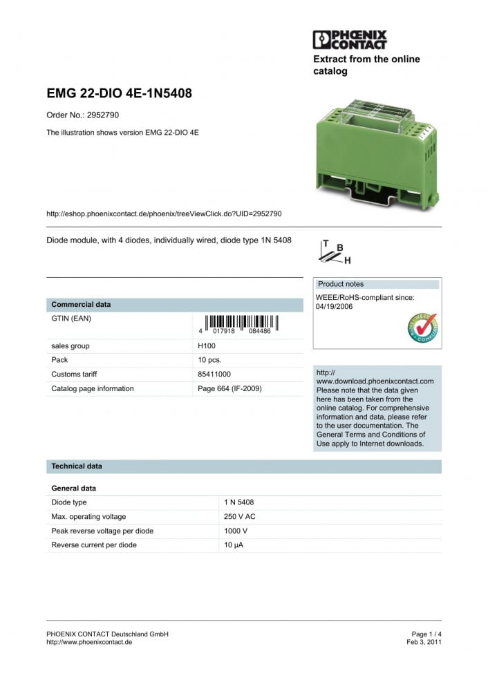 Phoenix Contact 2952790 technical document page 1
