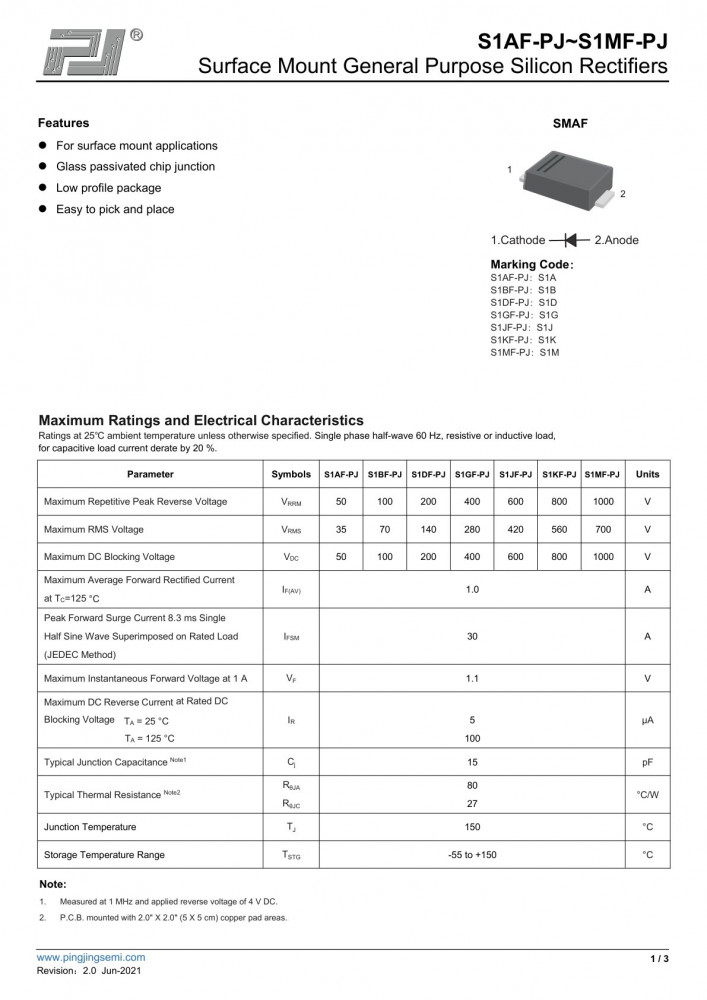 PJSEMI S1AF-PJ datasheet page 1