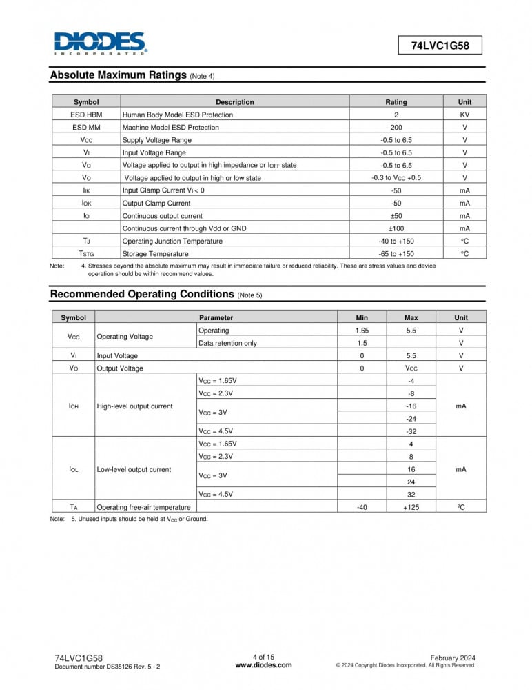 74LVC1G58DW-7 datasheet page 4
